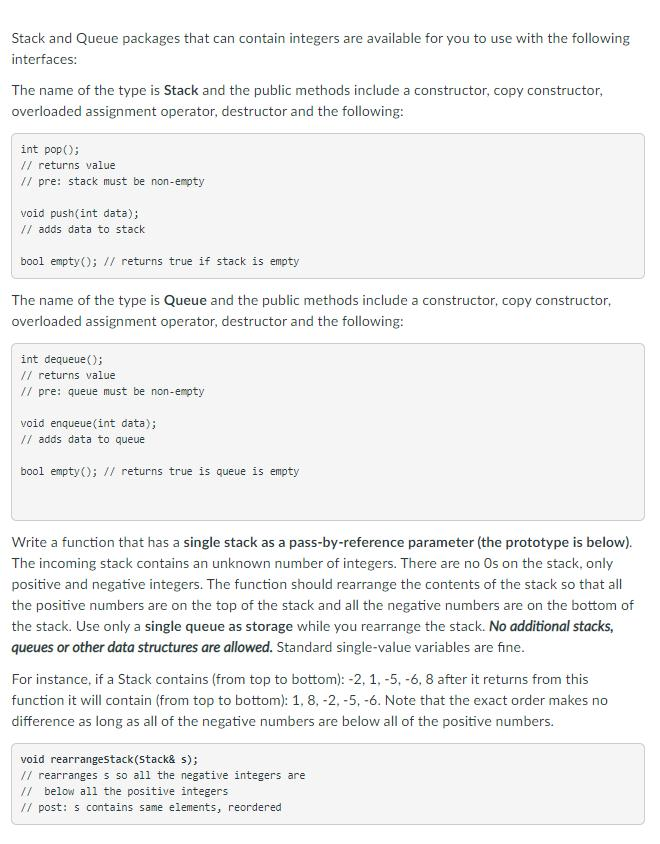 Solved Stack and Queue packages that can contain integers | Chegg.com