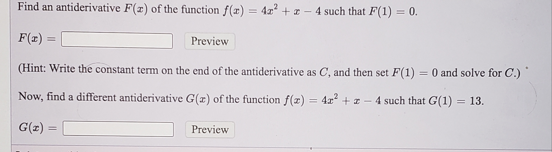 Solved Find an antiderivative F(x) of the function f(x) = | Chegg.com