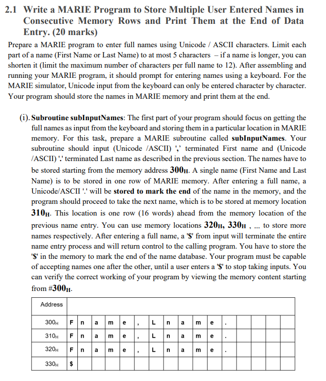 Solved 2.1 Write a MARIE Program to Store Multiple User | Chegg.com