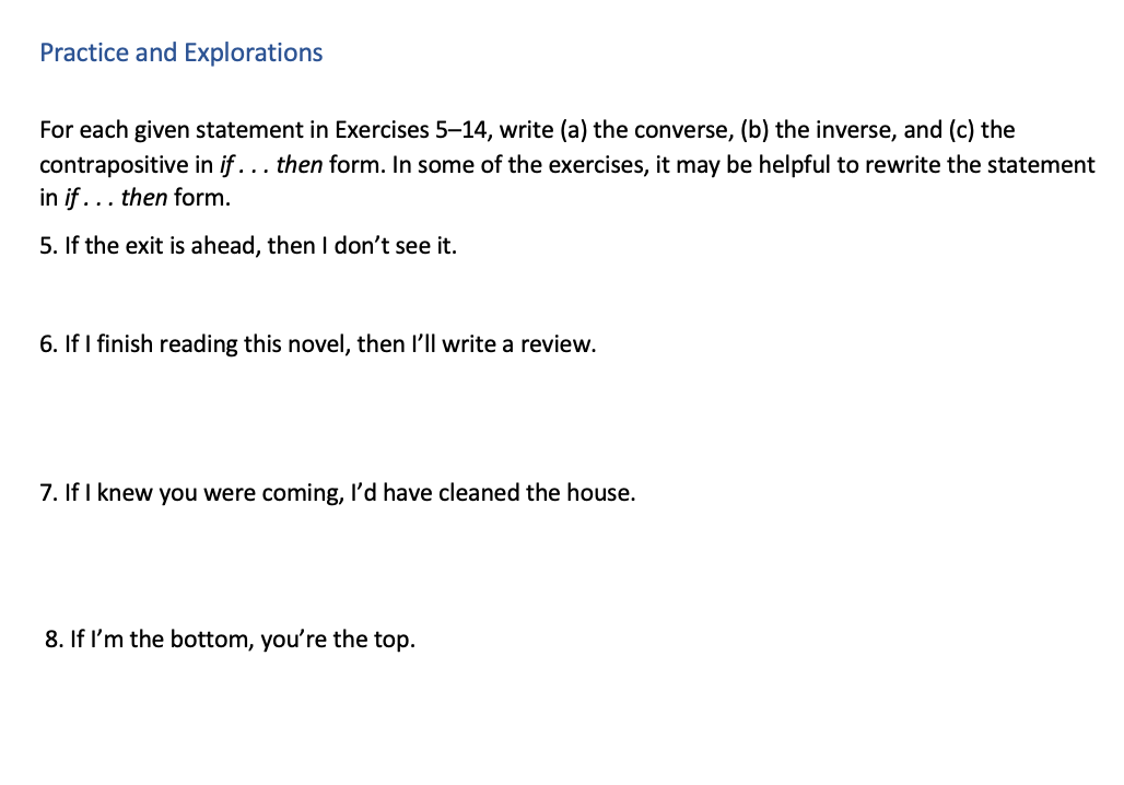 Solved Practice and Explorations For each given statement in | Chegg.com