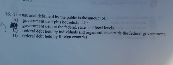 Solved 16 The National Debt Held By The Public Is The Chegg