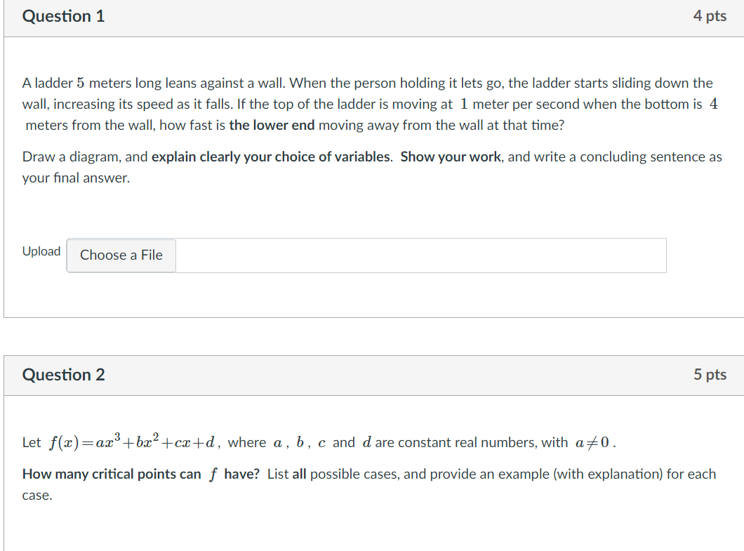 Solved Question 1 4 pts A ladder 5 meters long leans against | Chegg.com