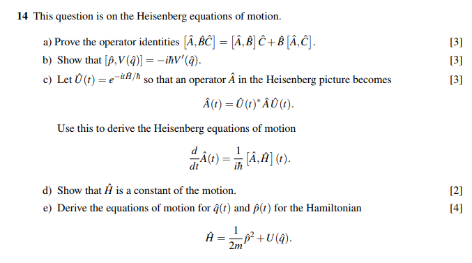Solved 14 This question is on the Heisenberg equations of | Chegg.com