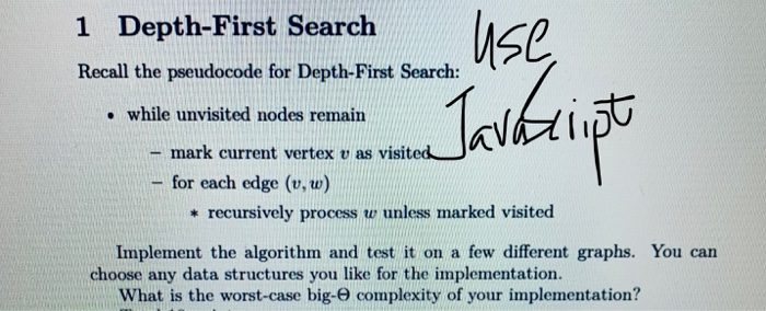 Solved 1 Depth-First Search Recall the pseudocode for | Chegg.com