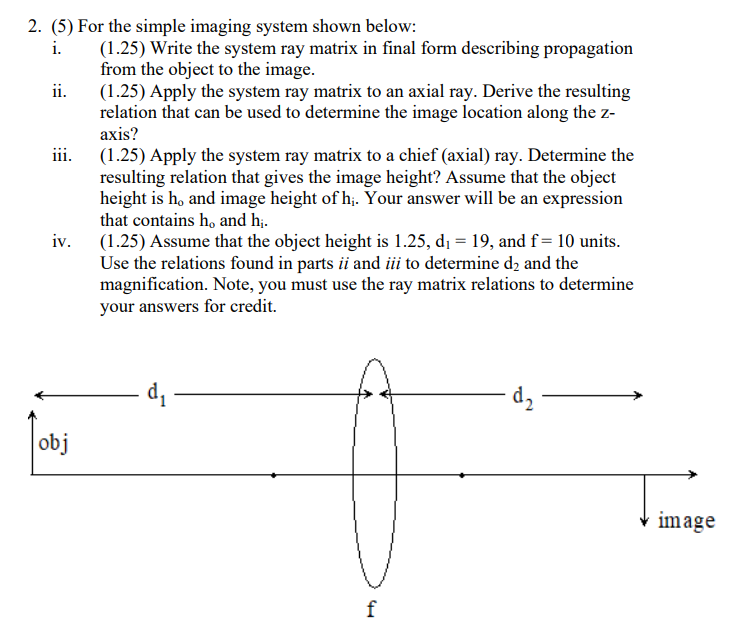 Solved (5) For the simple imaging system shown below: i. | Chegg.com