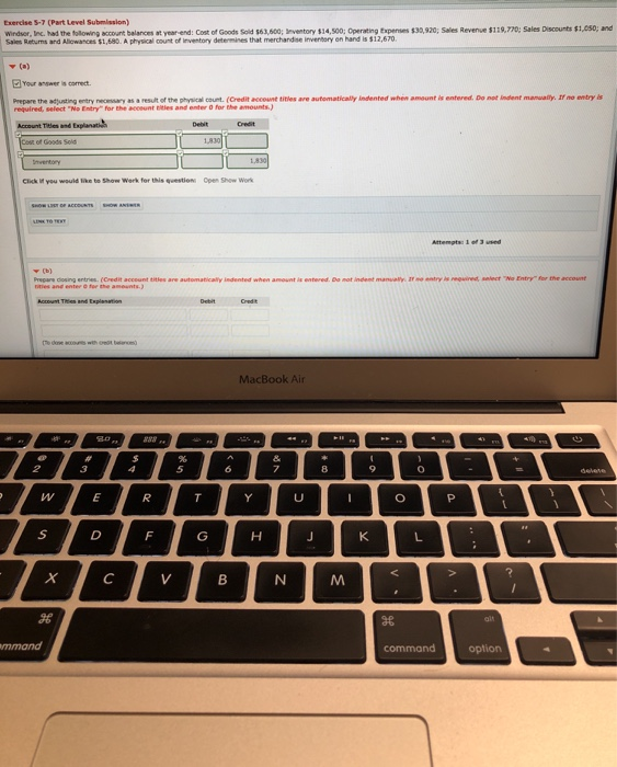 Solved Exercise 5-7 (Part Level Submission) Windsor, Inc. | Chegg.com