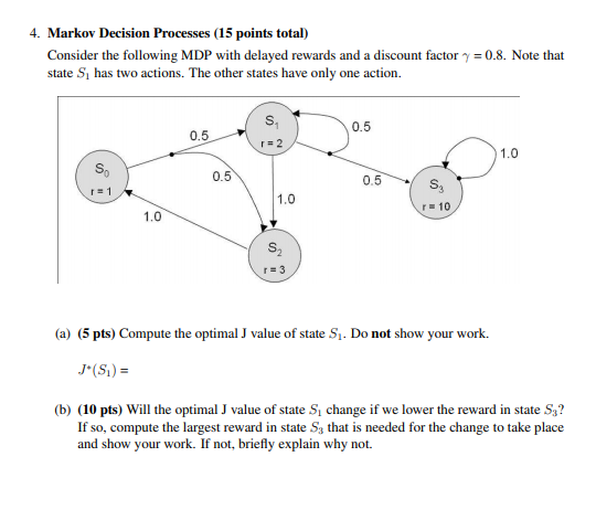 4. Markov Decision Processes (15 points total) | Chegg.com