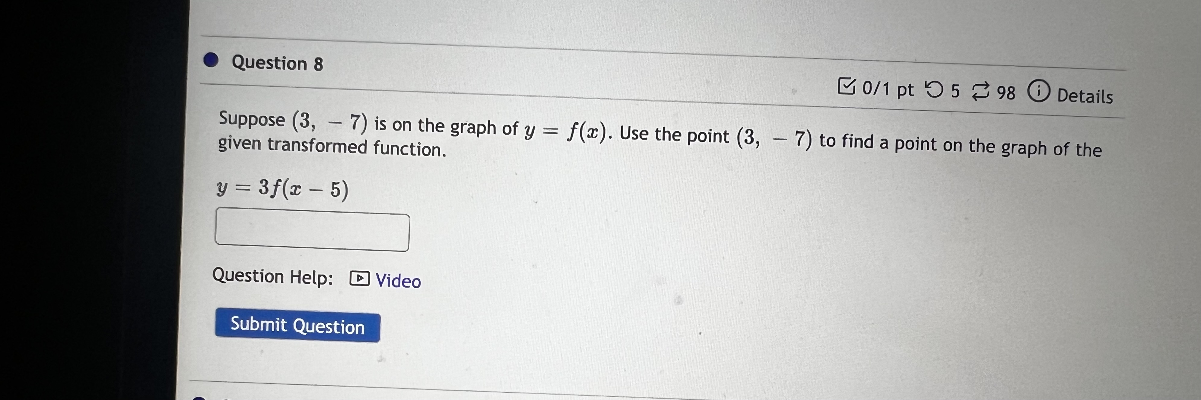 Solved Suppose (3,−7) is on the graph of y=f(x). Use the | Chegg.com