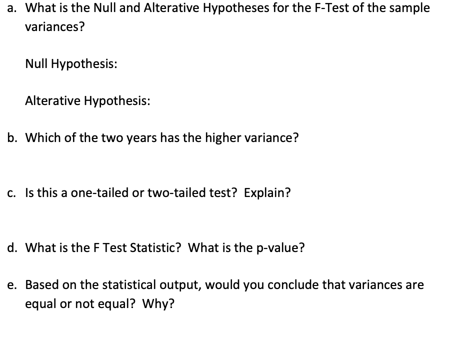 Solved F-Test Two-Sample for Variances Mean Variance | Chegg.com