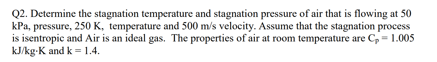 Solved Q2. Determine the stagnation temperature and | Chegg.com