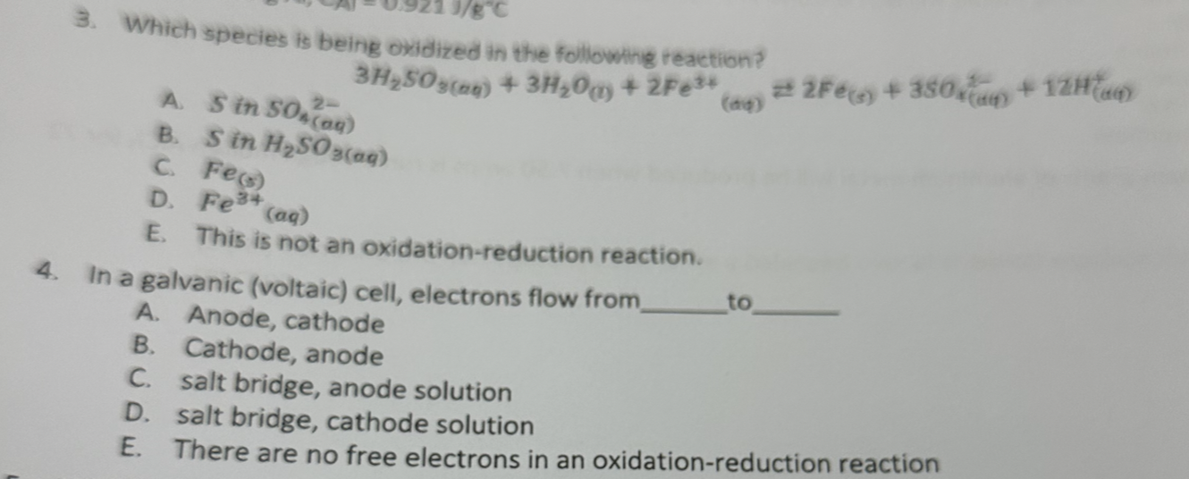 Solved 3. Which species is being oxidized in the following | Chegg.com
