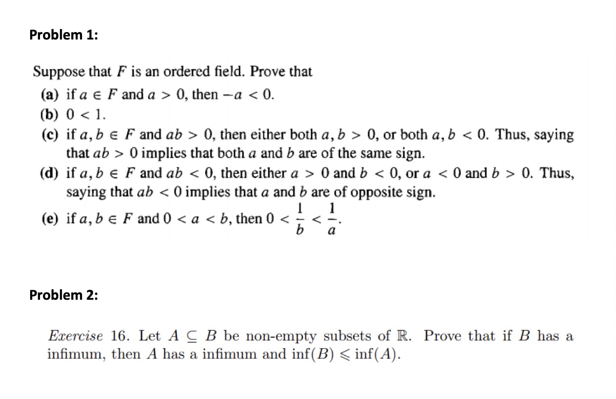 Solved Problem 1: Suppose that F is an ordered field. Prove | Chegg.com