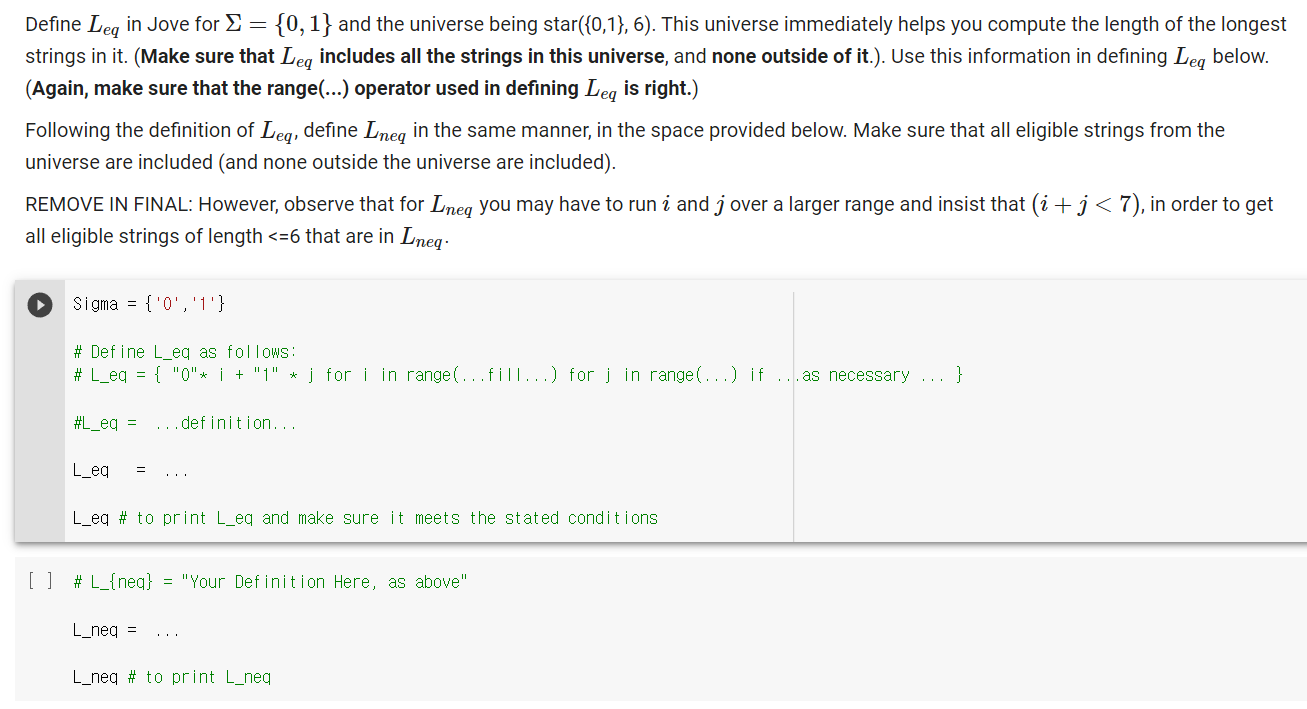 Solved Define Leq in Jove for Σ={0,1} and the universe being | Chegg.com