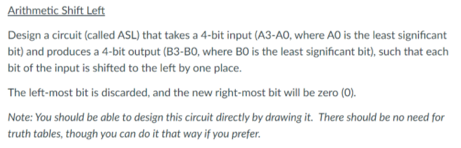 Arithmetic Shift Left Design a circuit (called ASL) | Chegg.com