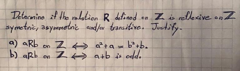 Solved Determine if the relation R defined Z is reflexive on | Chegg.com