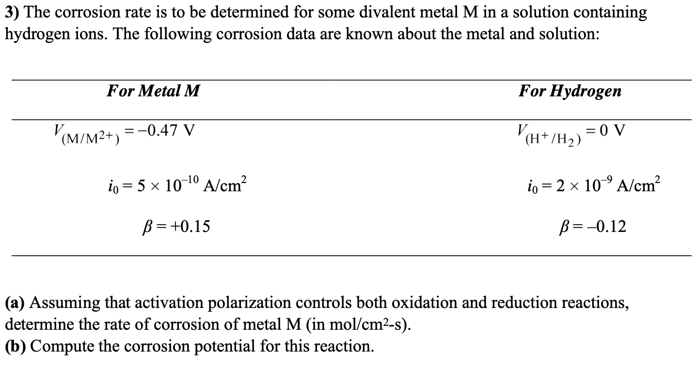 Solved 3) The corrosion rate is to be determined for some | Chegg.com