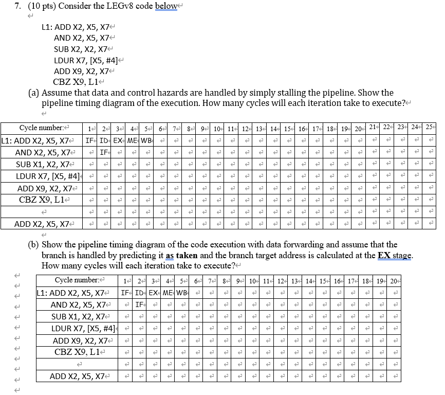 7. (10 pts) Consider the LEGV8 code below L1: ADD X2, | Chegg.com