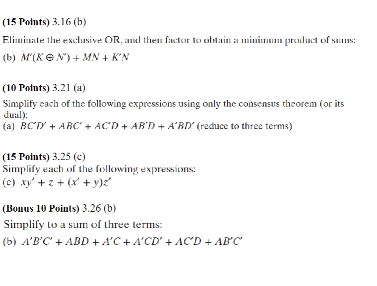 Solved Eliminate the exclusive OR, and then factor to obtain | Chegg.com