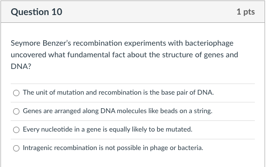 Solved Seymore Benzer's recombination experiments with | Chegg.com