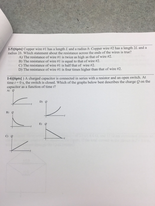 Solved 1-516pts] Copper wire #1 has a length L and a radius | Chegg.com