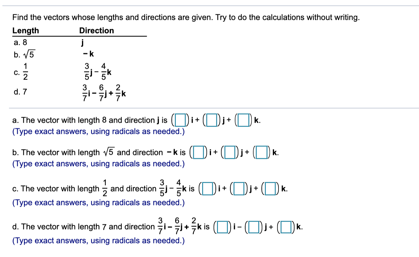 Solved Find the vectors whose lengths and directions are | Chegg.com