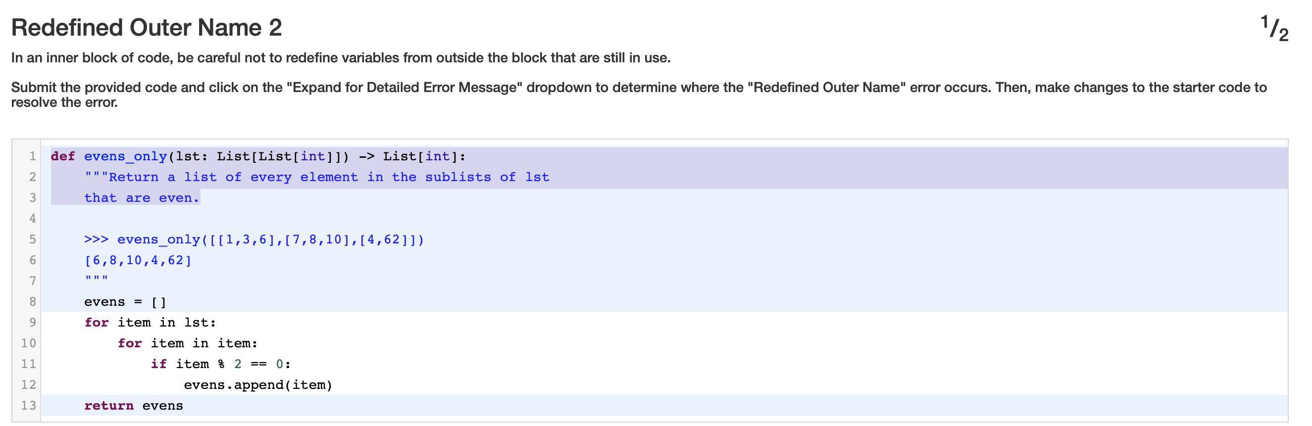 Solved 112 Redefined Outer Name 2 In an inner block of code, | Chegg.com