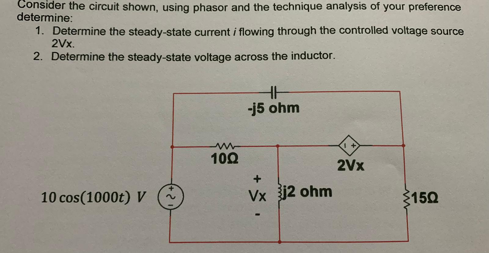 Solved Consider the circuit shown, using phasor and the | Chegg.com