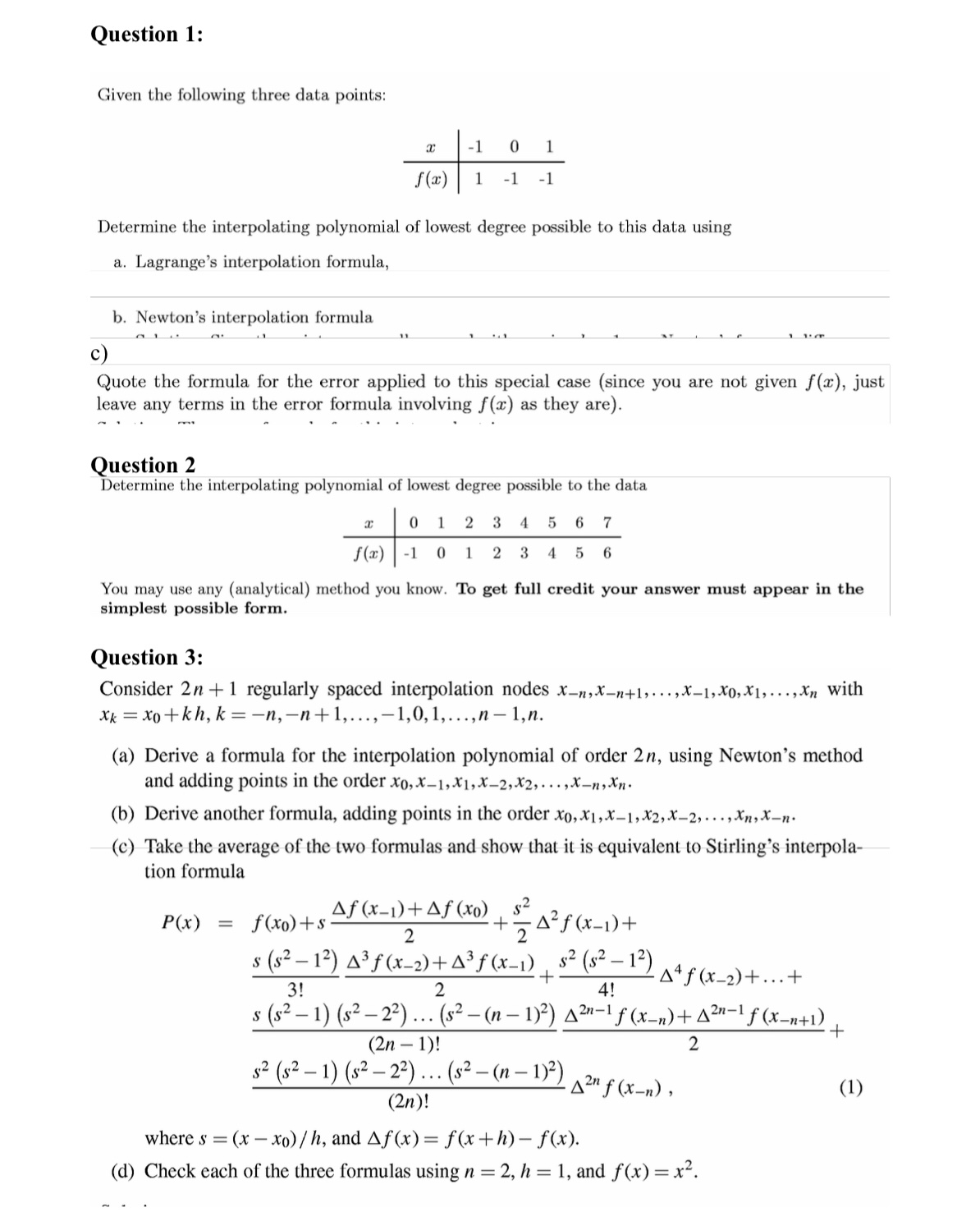 Given the following three data points: | Chegg.com