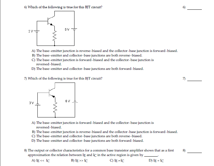 Solved 6) Which of the following is true for this BJT | Chegg.com