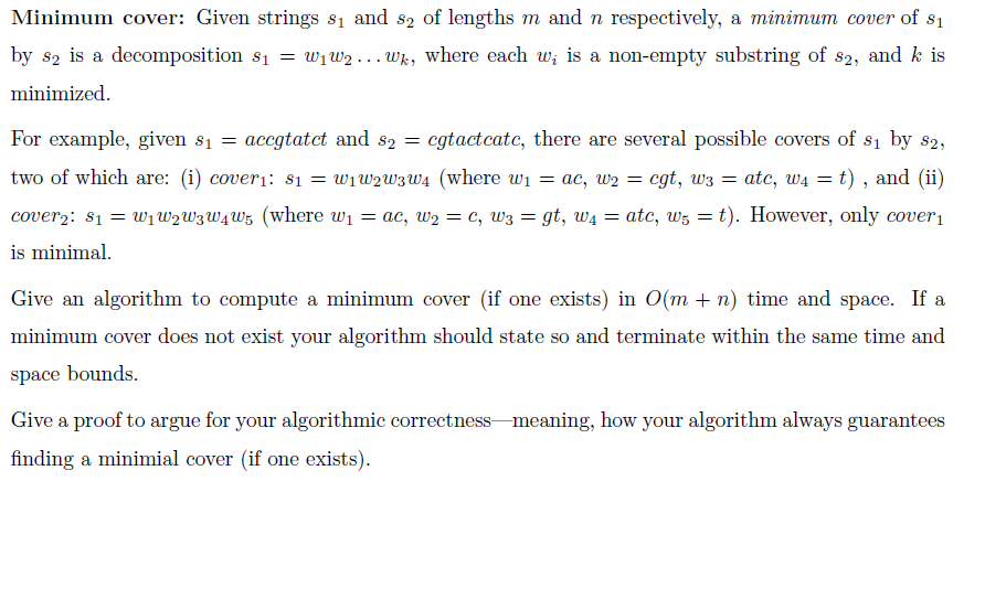 Minimum Cover Given Strings S1 And S2 Of Lengths M 