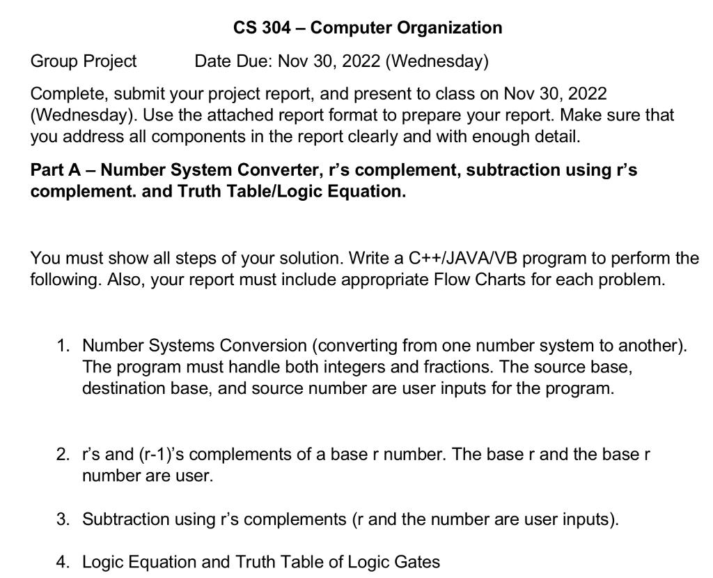 Solved CS 304 - Computer Organization Group Project Date | Chegg.com
