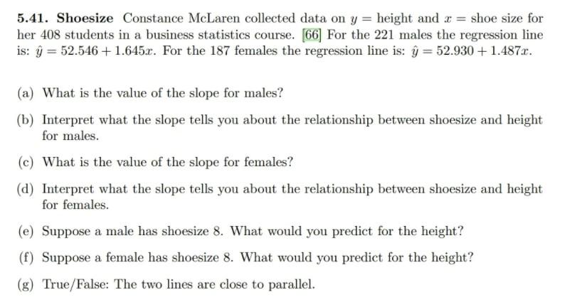 Solved 5.41. Shoesize Constance McLaren collected data on y | Chegg.com