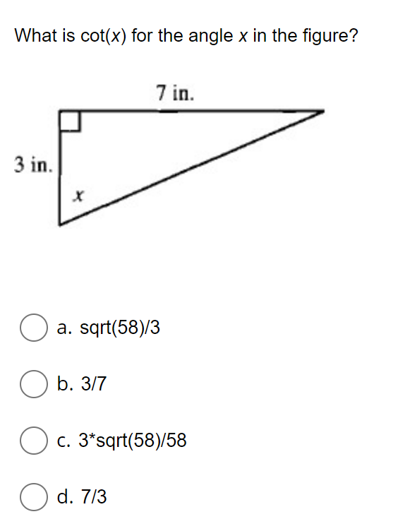 Solved What is cot(x) for the angle x in the figure? a. | Chegg.com