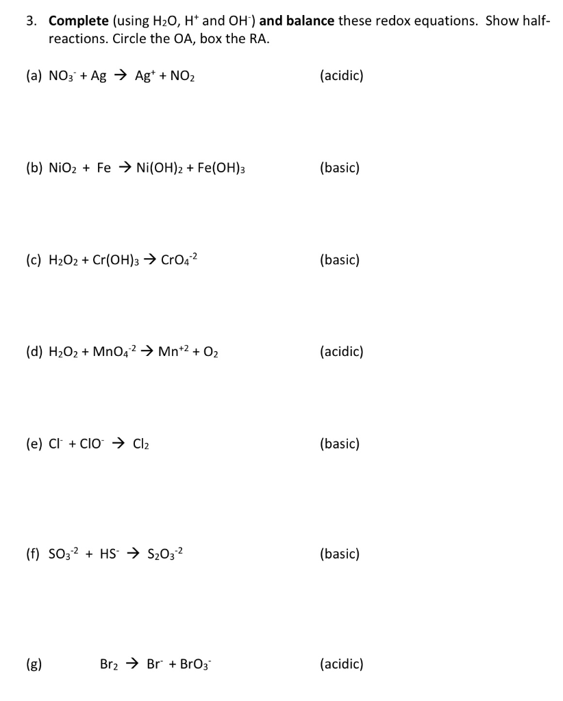 Solved 3. Complete (using H20, H and OH) and balance these | Chegg.com