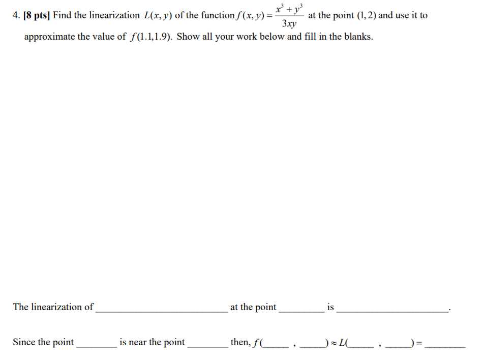 Solved Xº Y 4 [8 Pts Find The Linearization L X Y Of