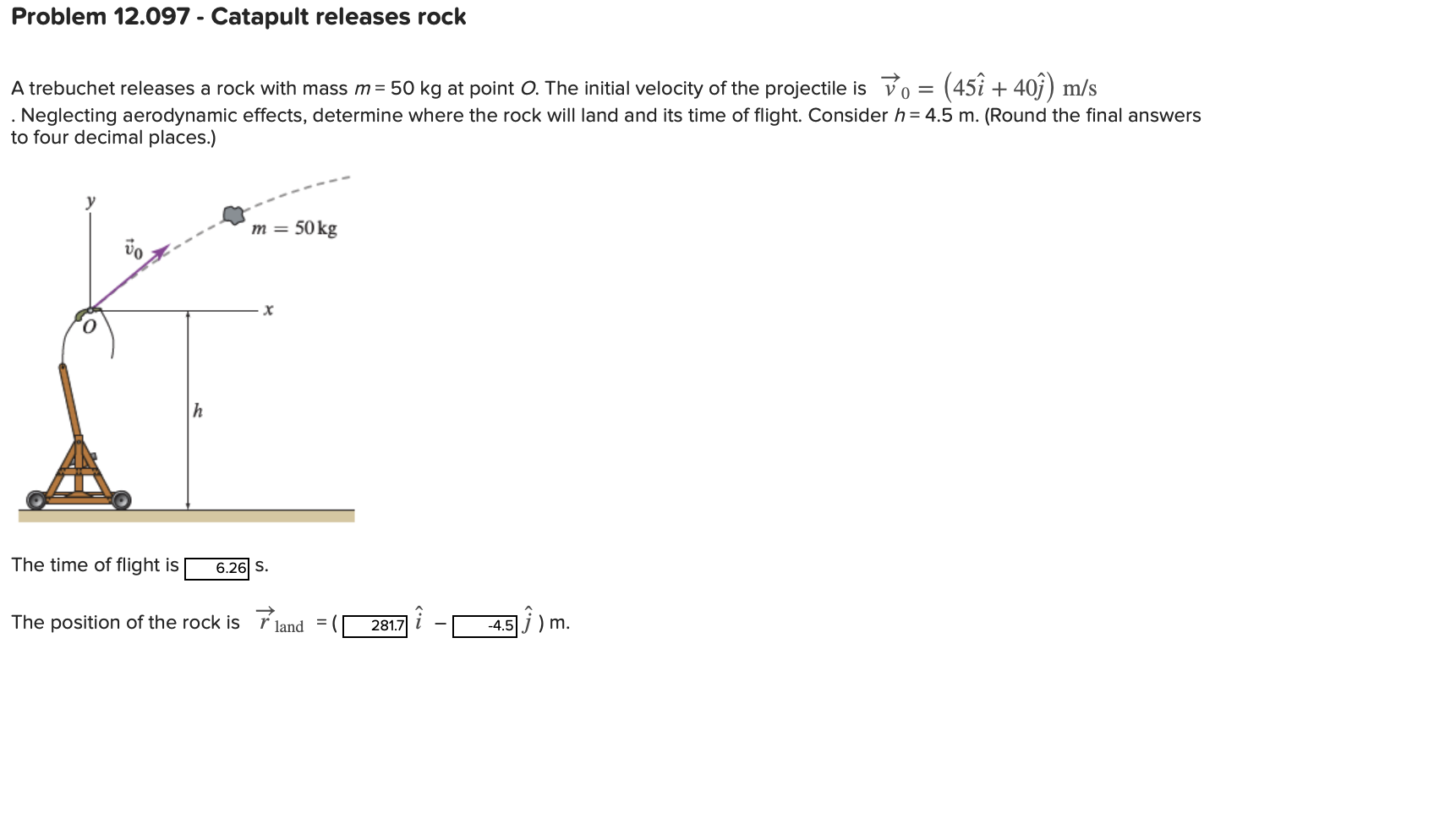Solved A trebuchet releases a rock with mass m=50 kg at | Chegg.com