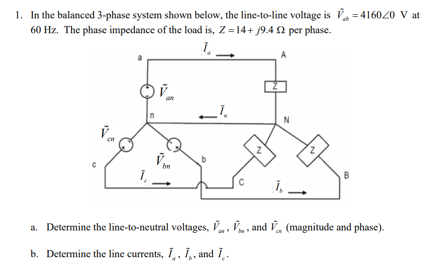 Solved 1. In the balanced 3-phase system shown below, the | Chegg.com