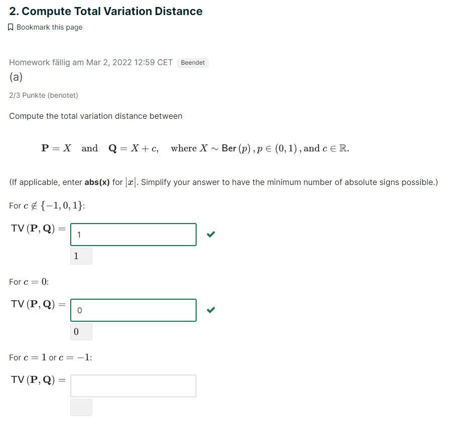 Solved 2. Compute Total Variation Distance Bookmark this | Chegg.com