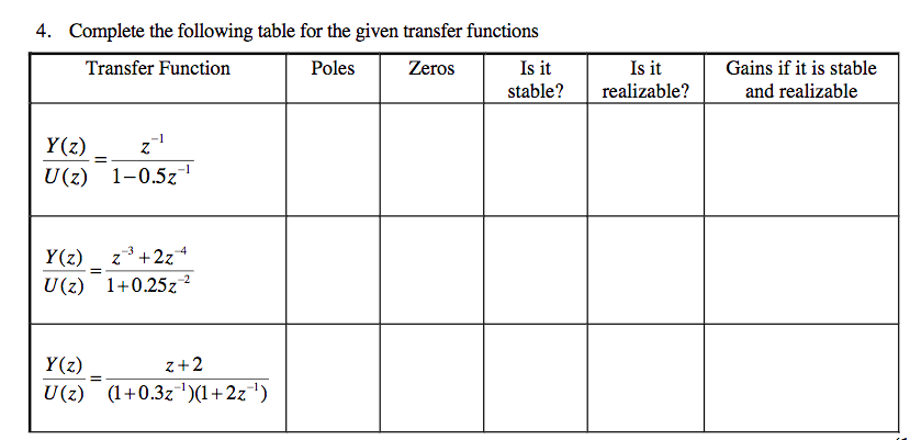 Solved 4. Complete the following table for the given | Chegg.com