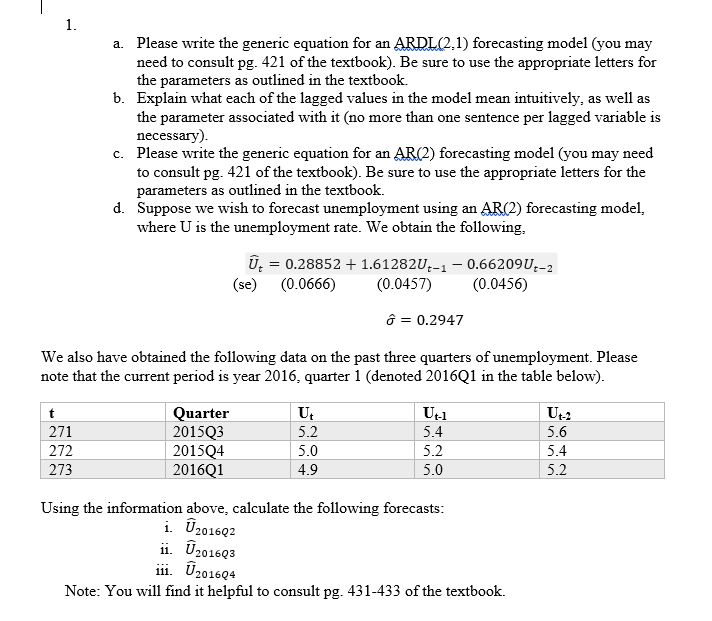 Solved a. Please write the generic equation for an ARDL2,1) | Chegg.com