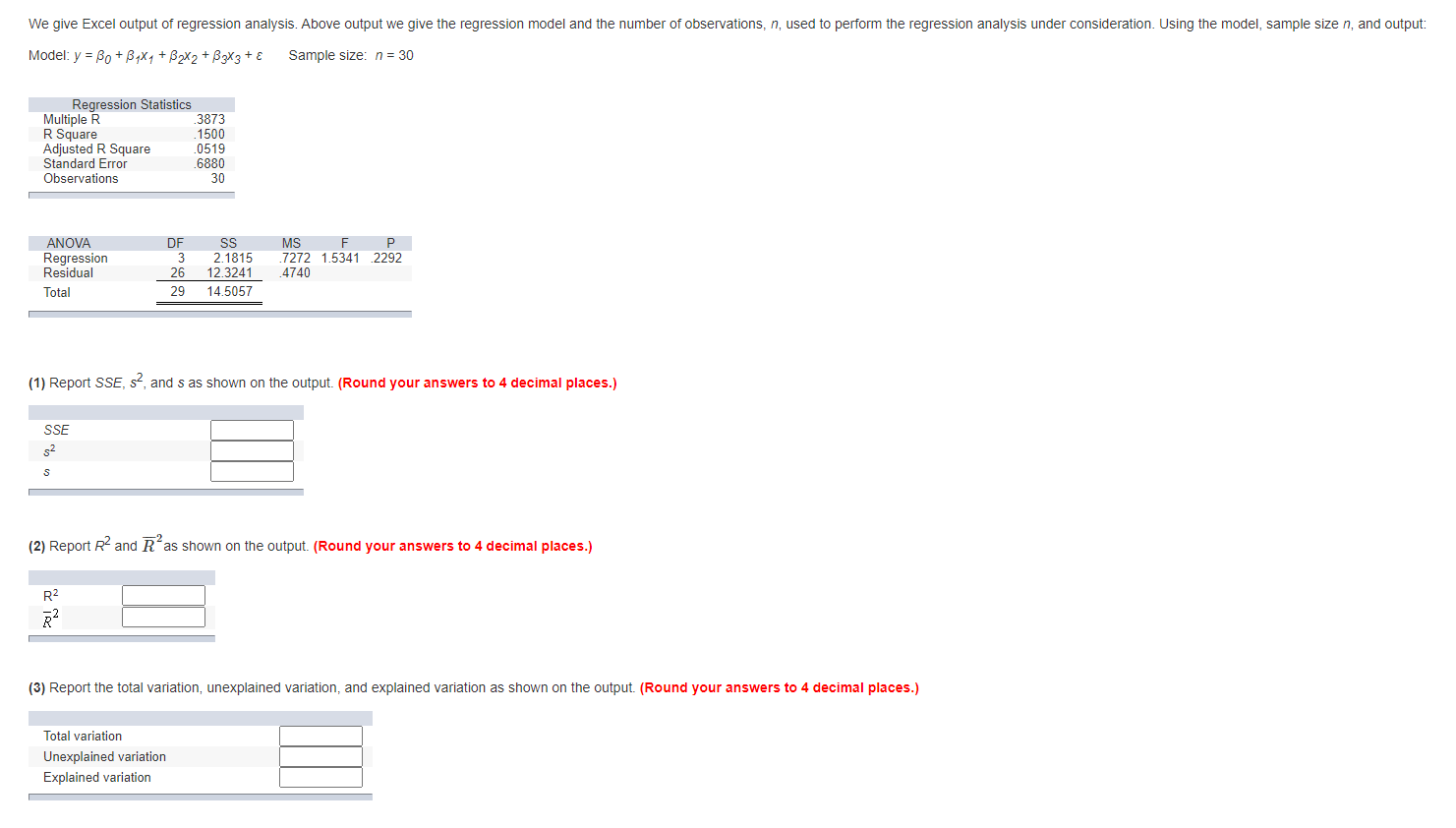 Solved We give Excel output of regression analysis. Above | Chegg.com