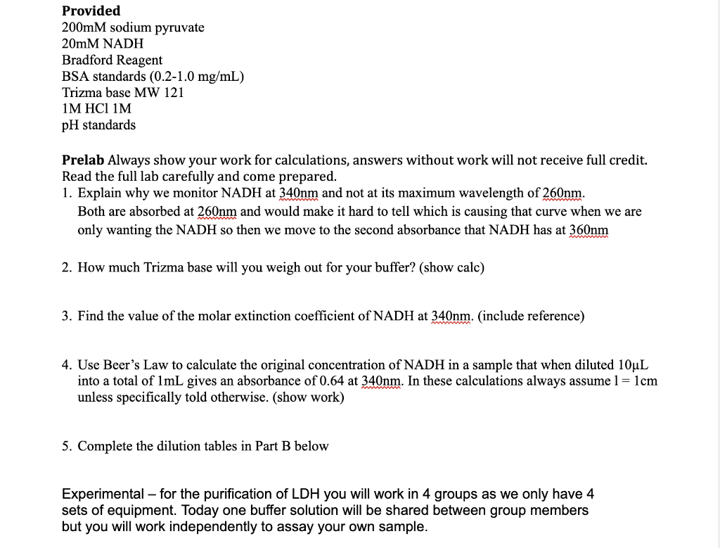 Solved Prelab Always show your work for calculations, | Chegg.com