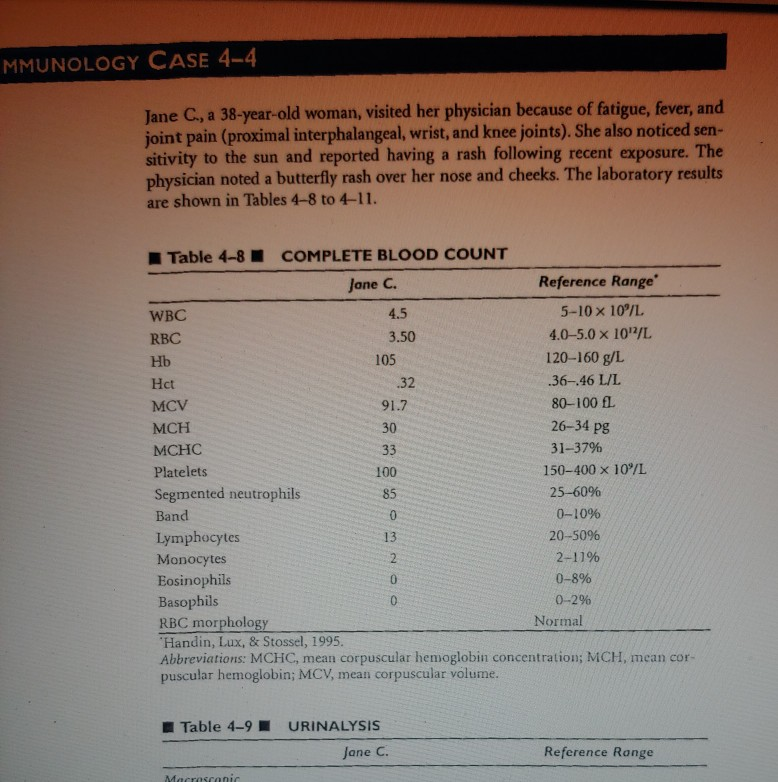 MMUNOLOGY CASE 4-4 Jane C, a 38-year-old woman, | Chegg.com