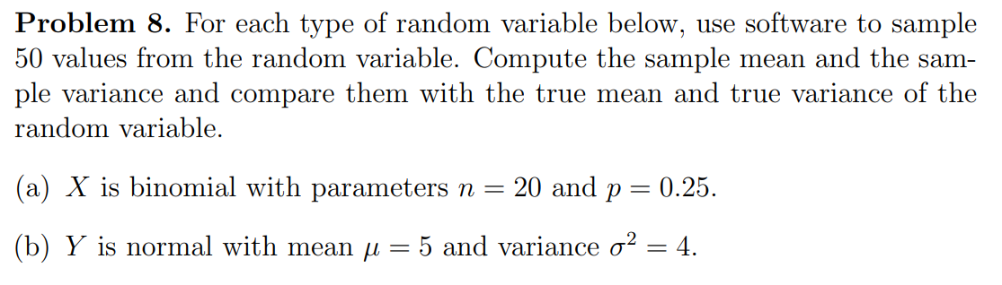 Solved Problem 8. For each type of random variable below, | Chegg.com