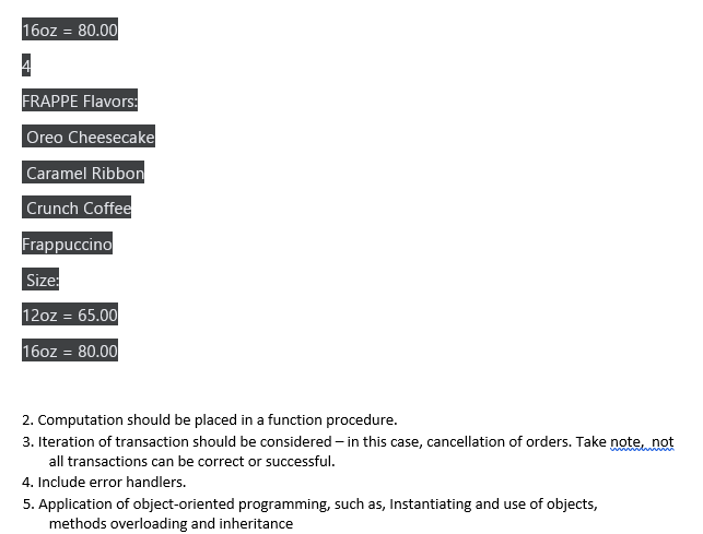 Java Programming 1.Create an Ordering System that | Chegg.com
