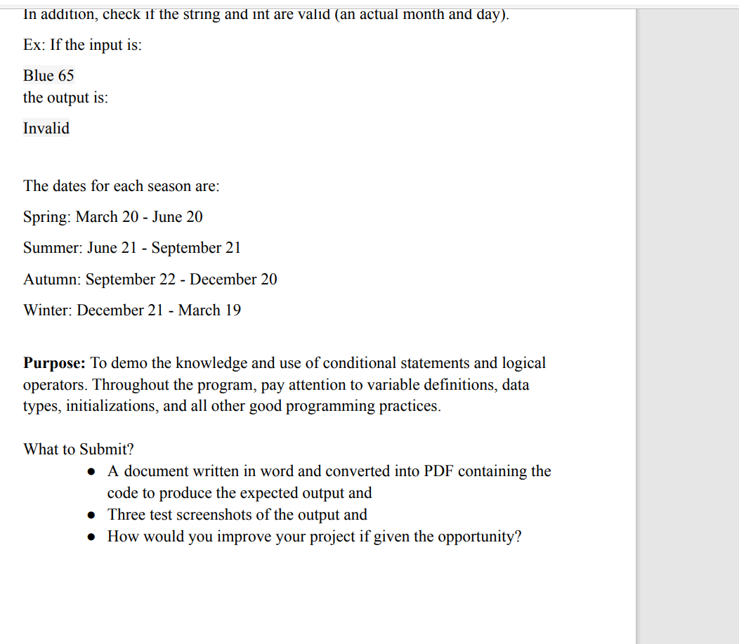 Solved Directions: Write a program that takes a date as | Chegg.com