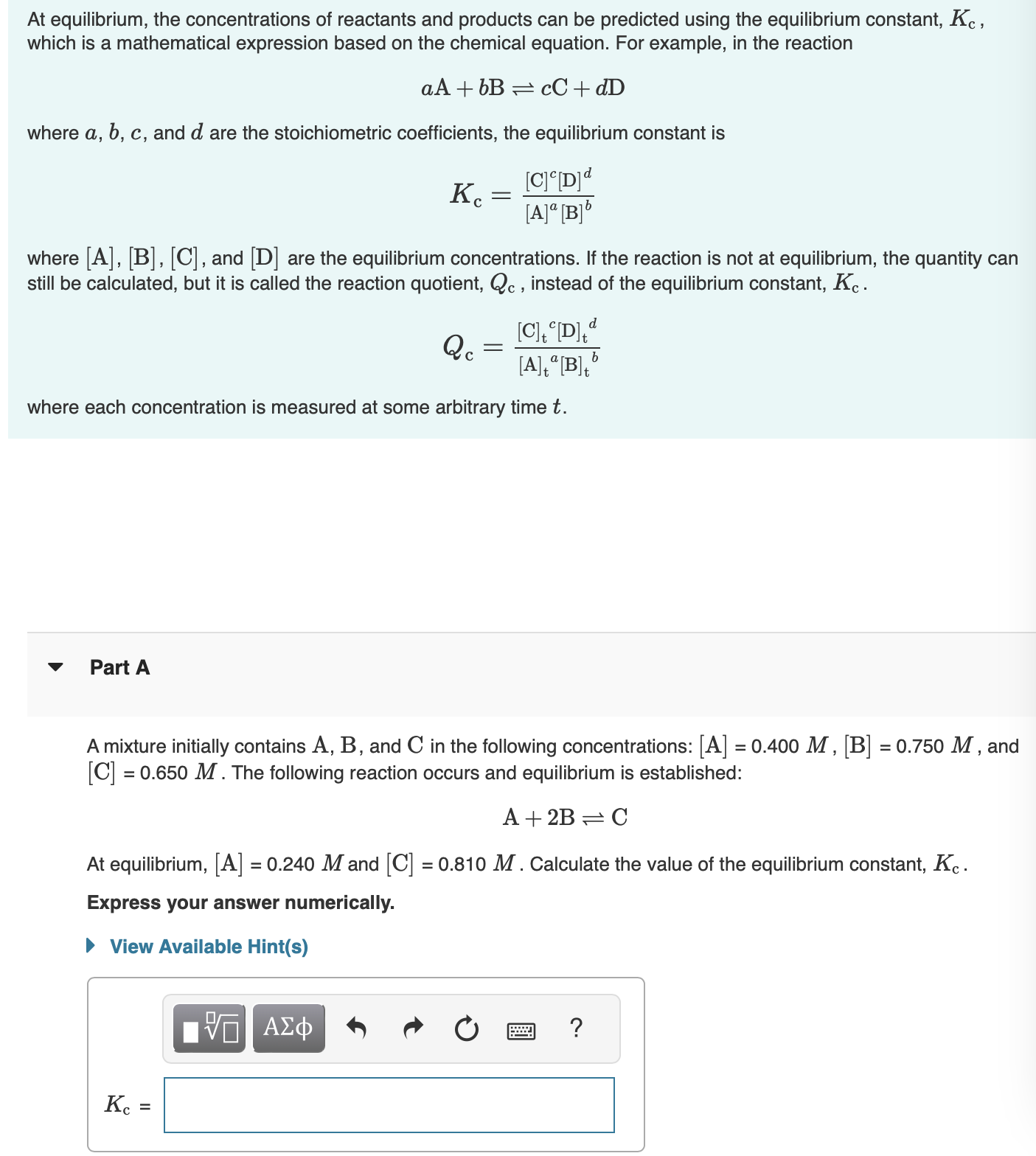 Solved At equilibrium, the concentrations of reactants and | Chegg.com