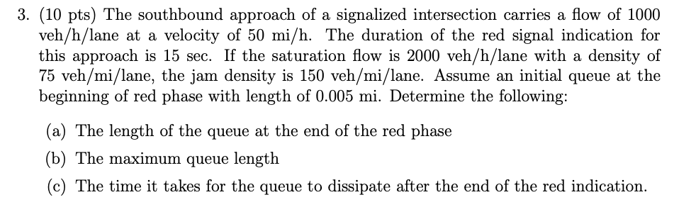 Solved 3. (10 pts) The southbound approach of a signalized | Chegg.com