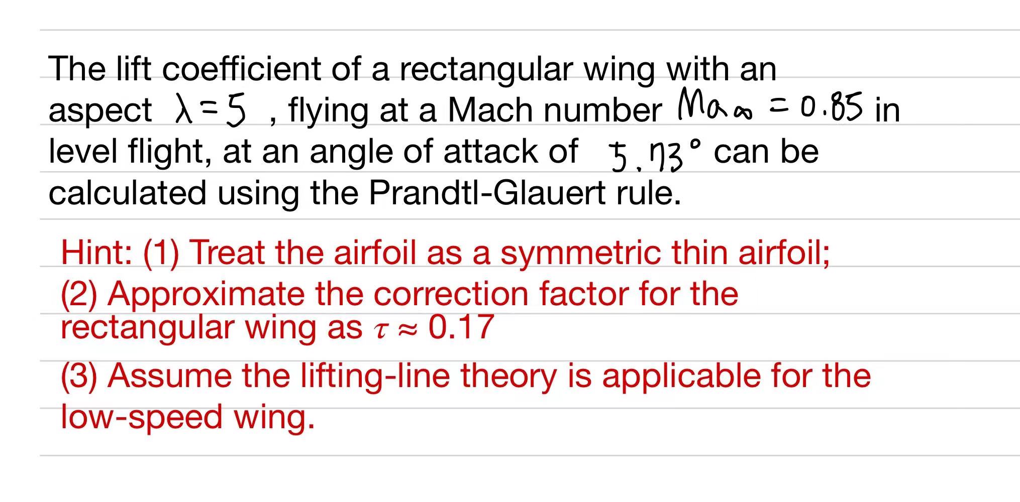 Solved The lift coefficient of a rectangular wing with an | Chegg.com