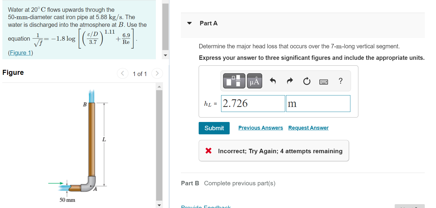 Solved Water at 20∘C flows upwards through the 50 | Chegg.com